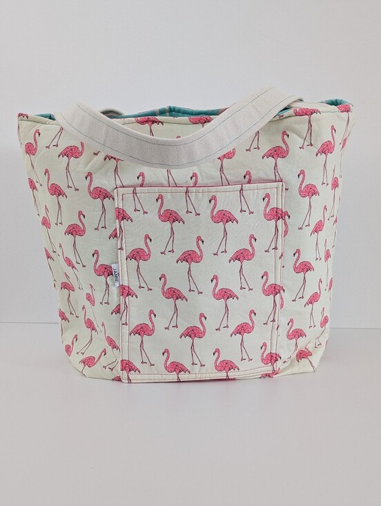 Bags | Jamie Reversible Pink Flamingo Print Canvas Tote Bag 165 H X 19 ...